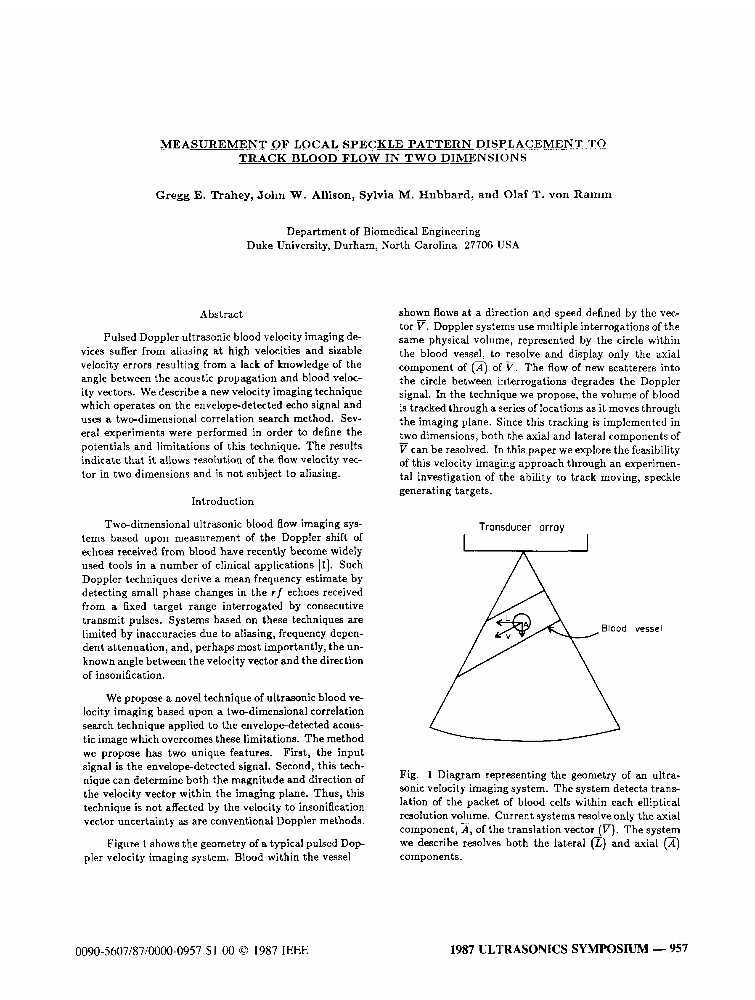 Measurement of Local Speckle Pattern Displacement to Track Blood Flow in Two Dimensions | IEEE ...
