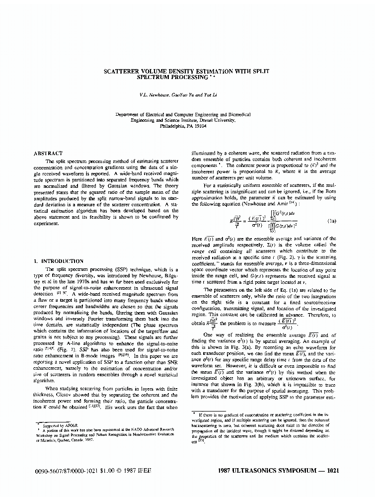 Scatterer Volume Density Estimation with Split Spectrum Processing | IEEE Conference Publication ...