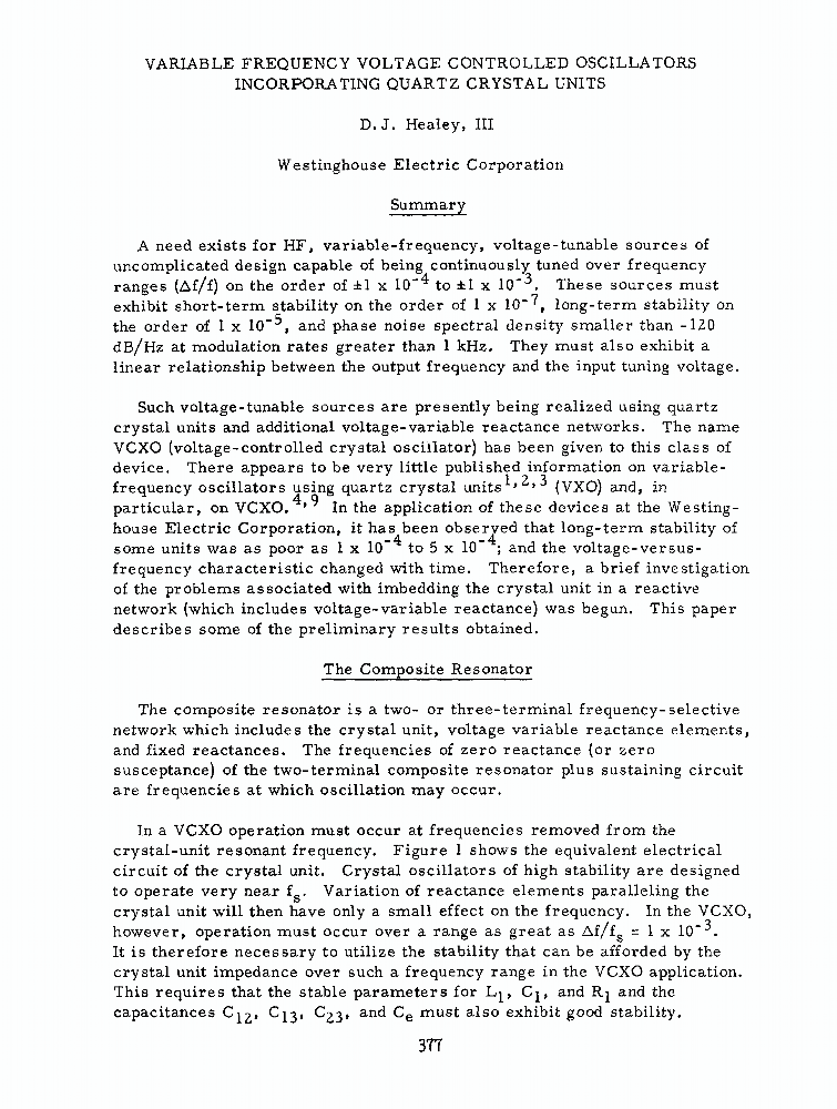 Variable Frequency Voltage Controlled Oscillators Incorporating Quartz ...