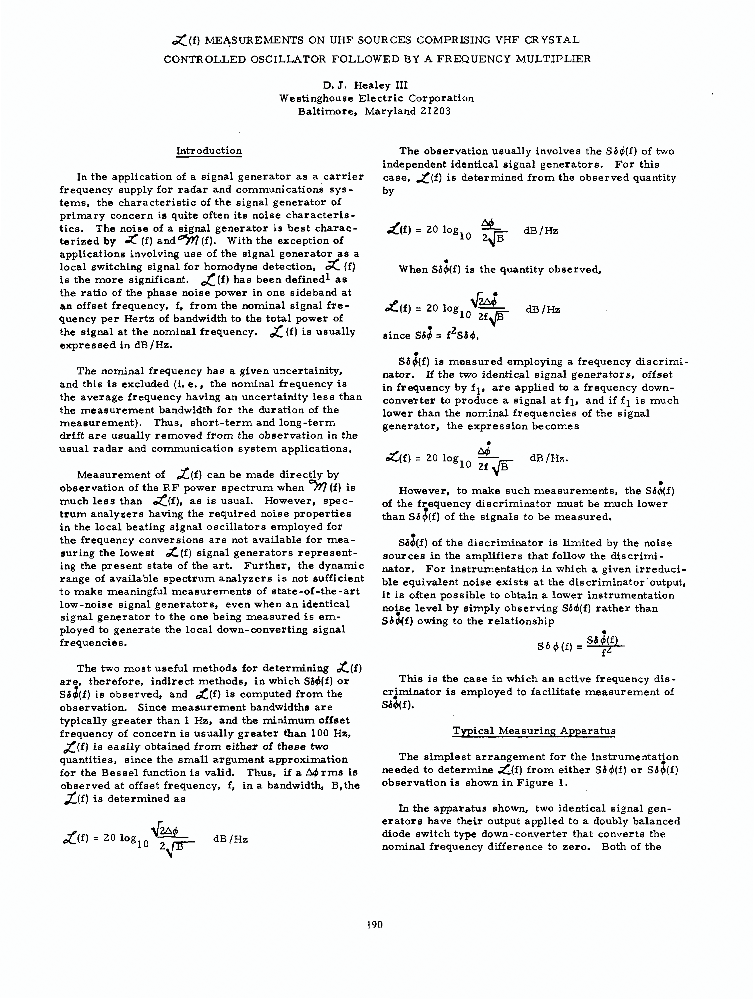 Lf Measurements On Uhf Sources Comprising Vhf Crystal Controlled Oscillator Followed By A