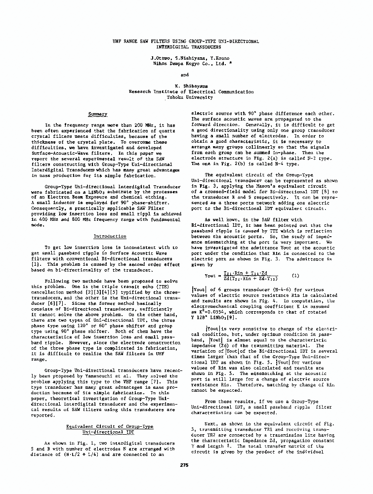 Uhf Range Saw Filters Using Group Type Uni Directional Interdigital Transducers Ieee