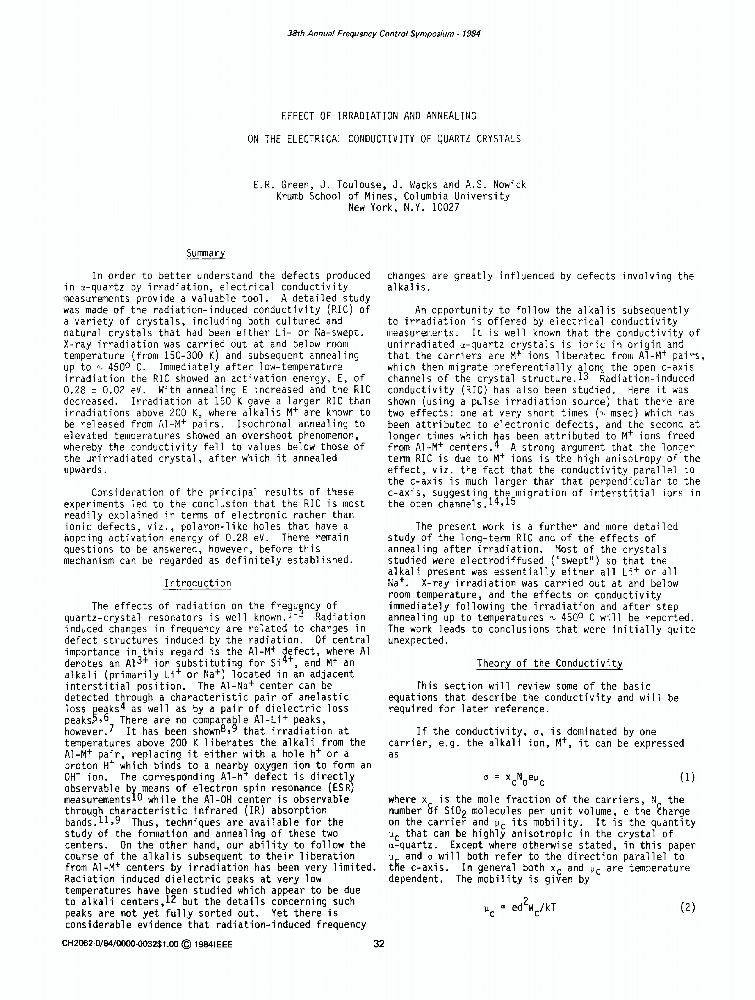 Effect of Irradiation and Annealing on the Electrical Conductivity of ...