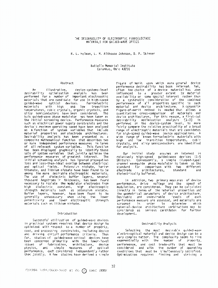 The Desirability of Electrooptic Ferroelectric Materials for Guided ...