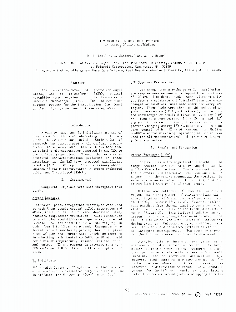 TEM Examination of Microstructures in LiNbO3Optical Waveguides | IEEE ...