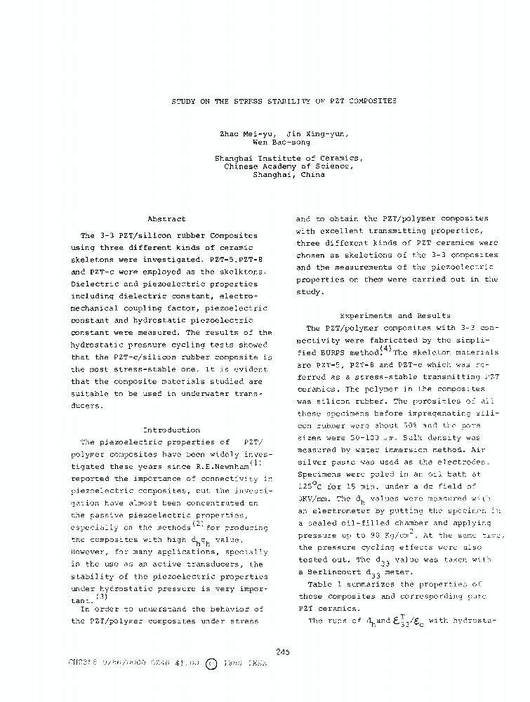 Study on the Stress Stability of PZT Composites | IEEE Conference ...