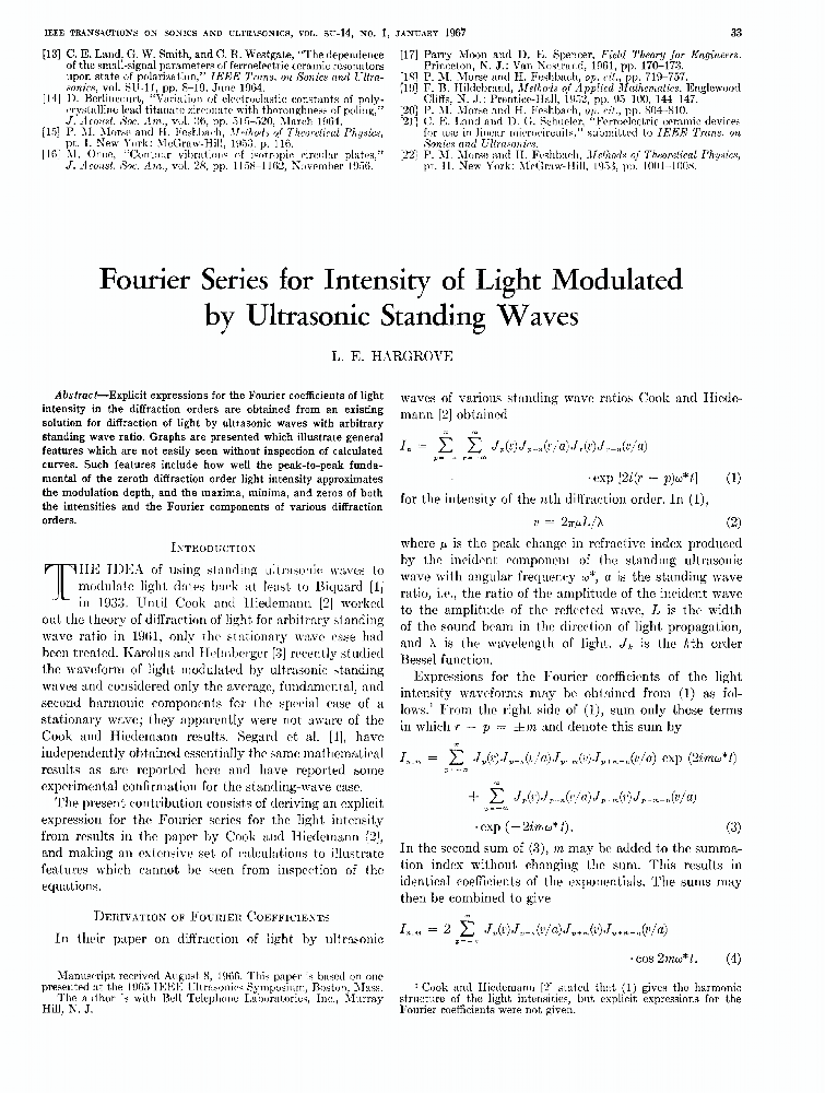 Fourier Series for Intensity of Light Modulated by Ultrasonic Standing ...