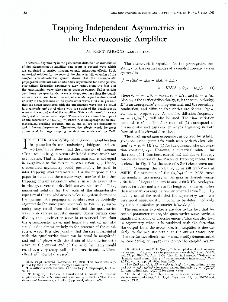 Trapping Independent Asymmetries in the Electroacoustic Amplifier | IEEE Journals & Magazine ...