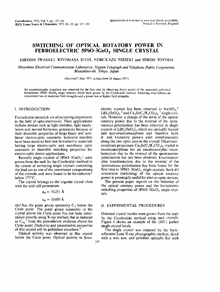Switching of Optical Rotatory Power in Ferroelectric 5PbO-3GeO2Single ...