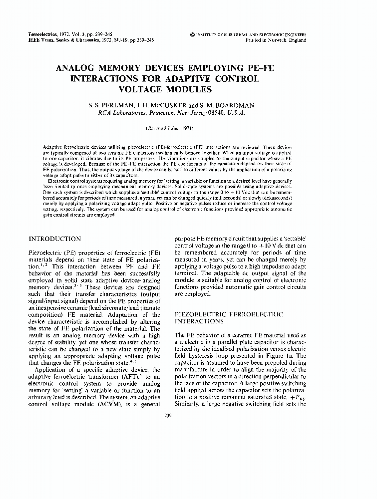 Analog Memory Devices Employing Pe-Fe Interactions for Adaptive Control ...