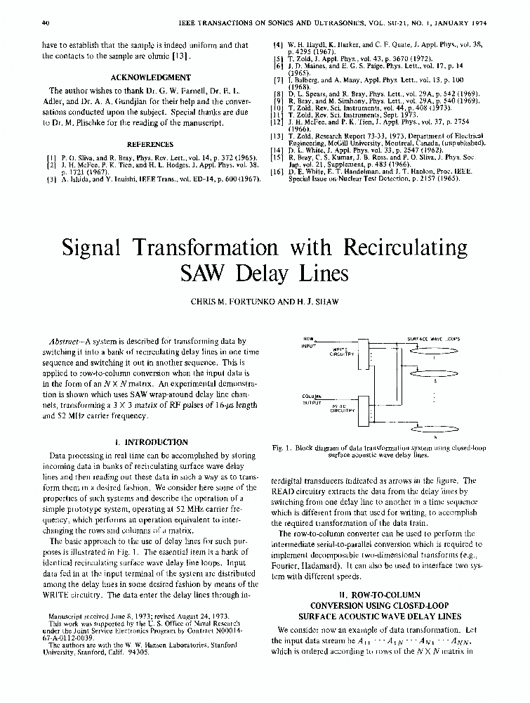 Signal Transformation With Recirculating Saw Delay Lines Ieee Journals And Magazine Ieee Xplore