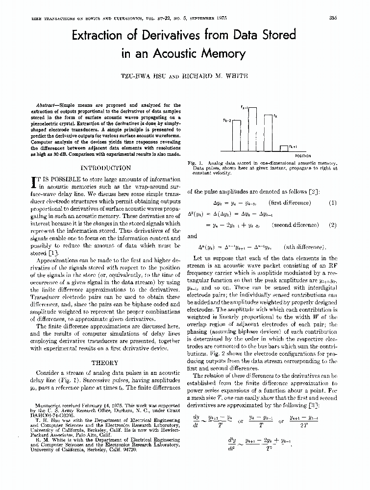 Extraction of Derivatives from Data Stored in an Acoustic Memory | IEEE ...