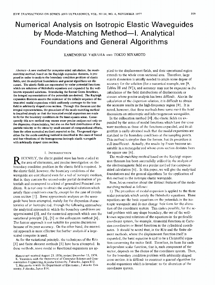 Numerical Analysis on Isotropic Elastic Waveguides by Mode-Matching Method - I. Analytical ...