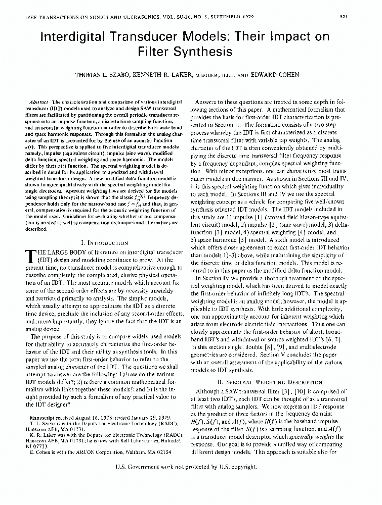 Interdigital Transducer Models Their Impact On Filter Synthesis Ieee
