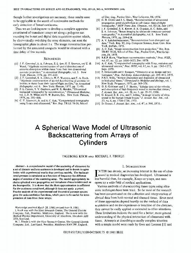 A Spherical Wave Model of Ultrasonic Backscattering from Arrays of ...