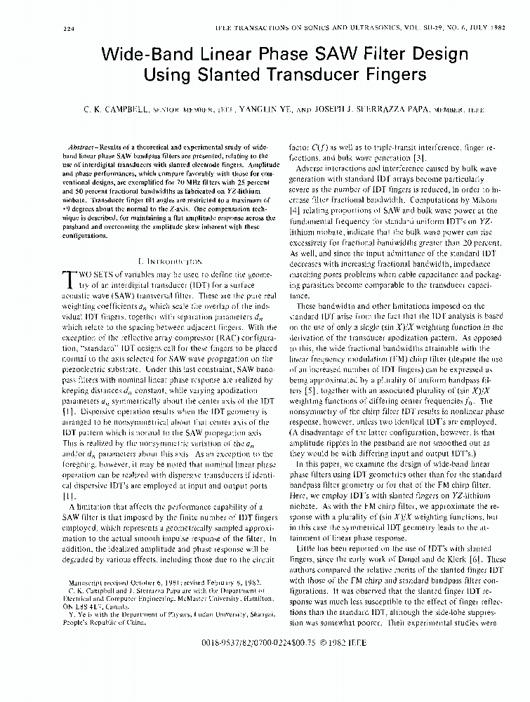 Wide-Band Linear Phase SAW Filter Design Using Slanted Transducer ...
