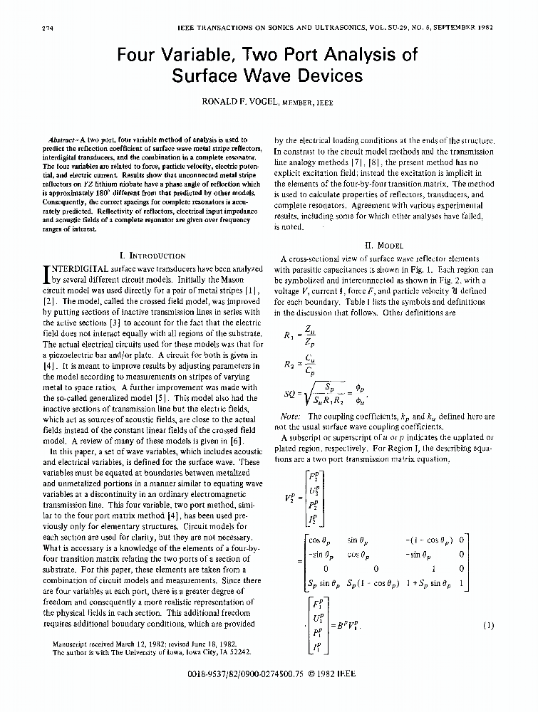 Four Variable Two Port Analysis Of Surface Wave Devices Ieee Journals And Magazine Ieee Xplore