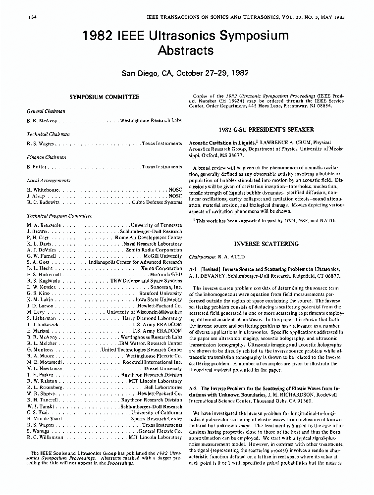 1982 IEEE Ultrasonics Symposium Abstracts | IEEE Journals & Magazine ...
