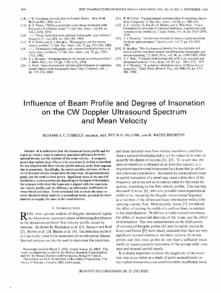 Influence of Beam Profile and Degree of Insonation on the CW Doppler ...