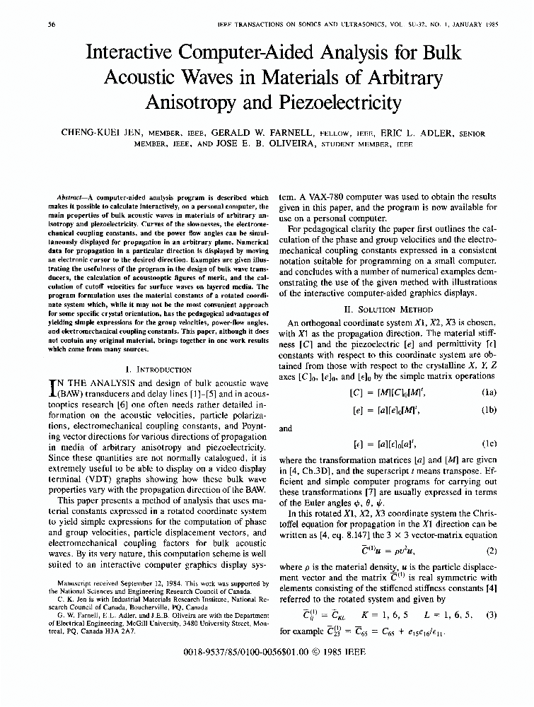 Interactive Computer Aided Analysis For Bulk Acoustic Waves In Materials Of Arbitrary Anisotropy
