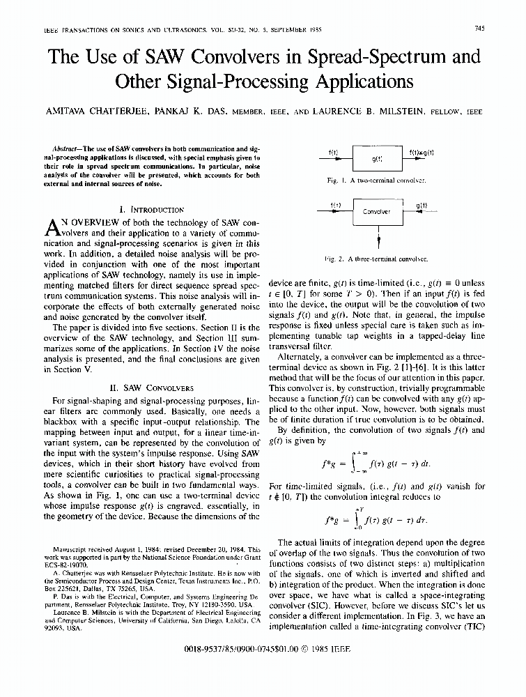 The Use Of Saw Convolvers In Spread Spectrum And Other Signal Processing Applications Ieee