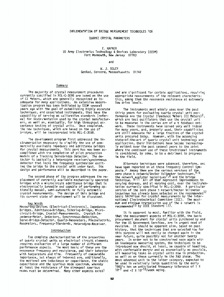 Implementation of Bridge Measurement Techniques for Quartz Crystal ...