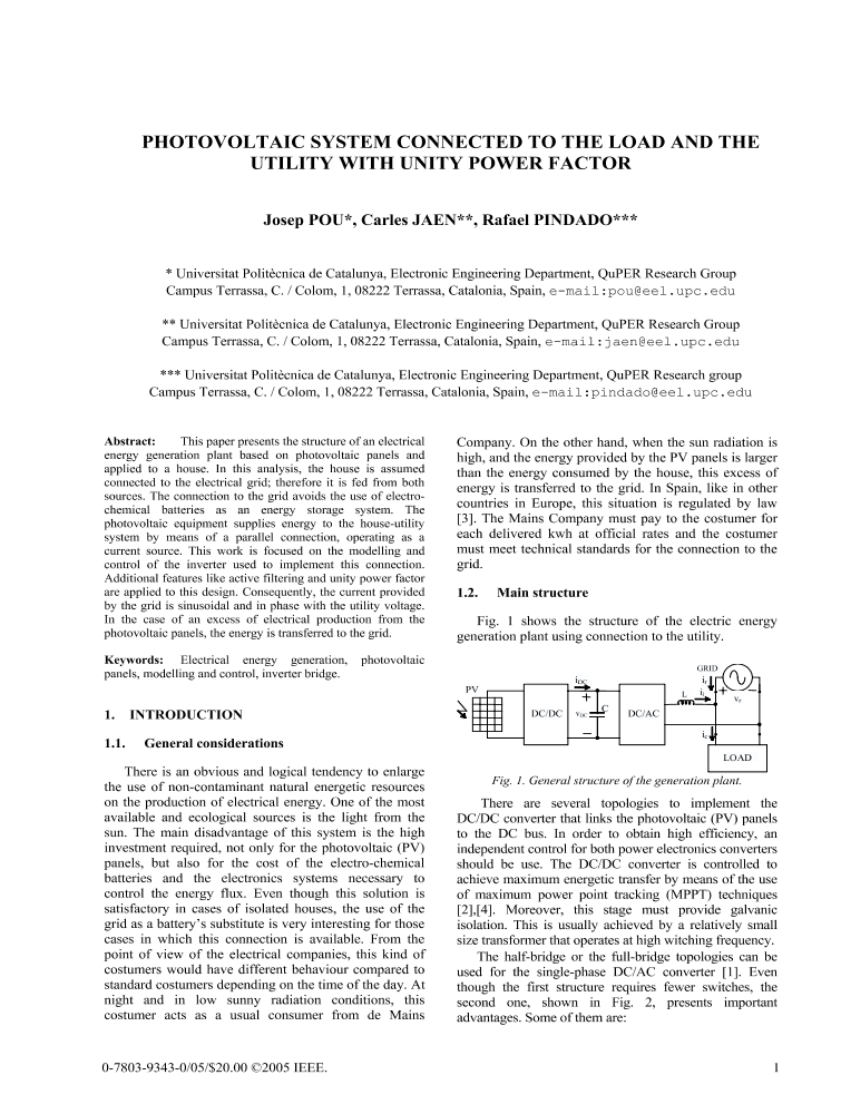 Photovoltaic System Connected To The Load And The Utility With Unity Power Factor Ieee