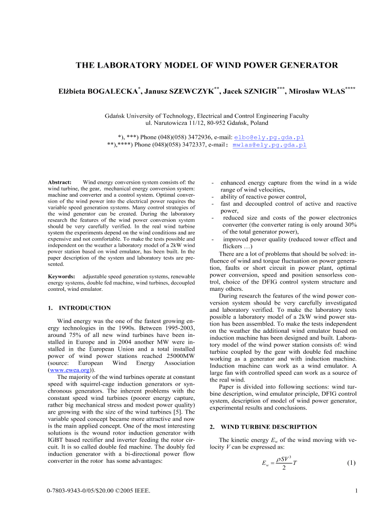 The laboratory model of wind power generator | IEEE Conference ...