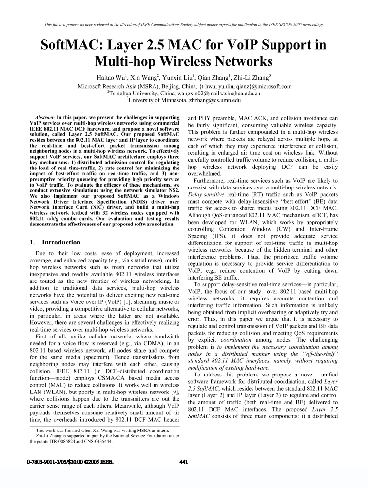 SoftMAC: layer 2.5 MAC for VoIP support in multi-hop wireless networks | IEEE Conference ...