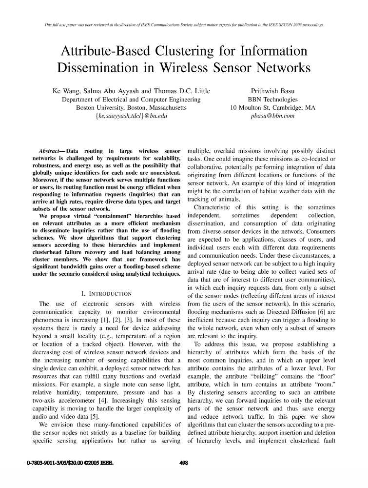 Attribute-based clustering for information dissemination in wireless sensor networks | IEEE ...