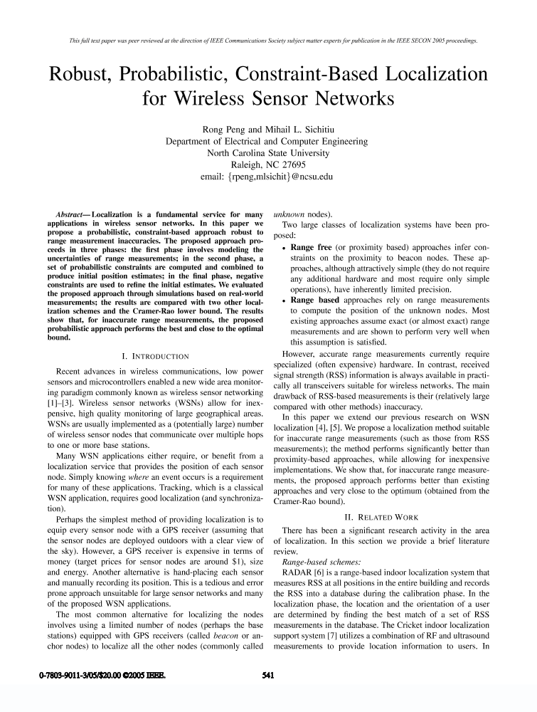 Robust, probabilistic, constraint-based localization for wireless sensor networks | IEEE ...