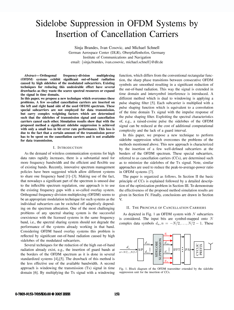 Sidelobe suppression in OFDM systems by insertion of cancellation carriers | IEEE Conference ...