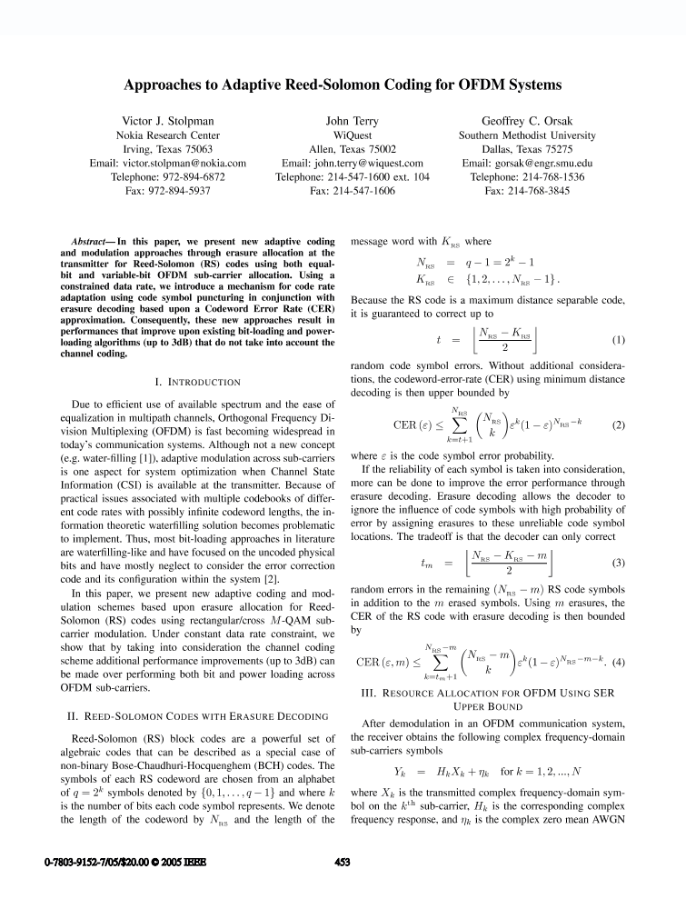 Approaches to adaptive Reed-Solomon coding for OFDM systems | IEEE Conference Publication | IEEE ...