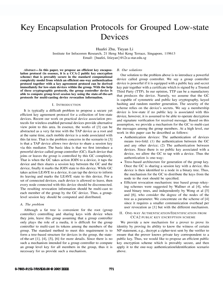 Key encapsulation protocols for grouped low-state devices | IEEE ...