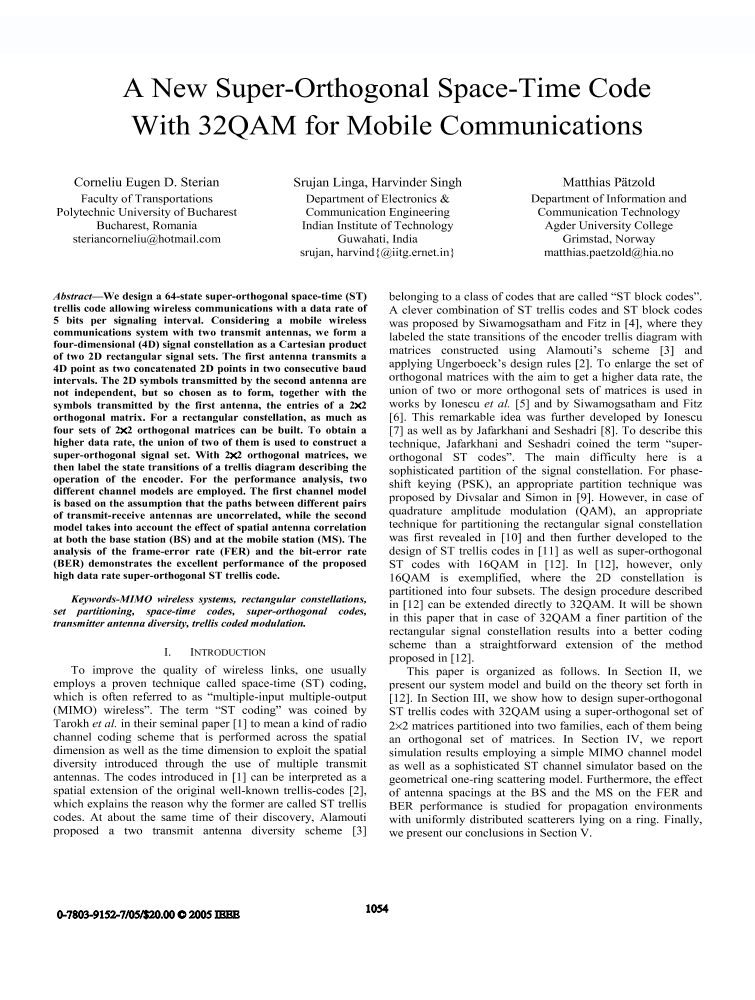 A new super-orthogonal space-time code with 32QAM for mobile ...