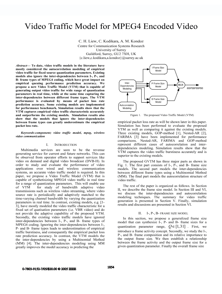 Video traffic model for MPEG4 encoded video | IEEE Conference ...