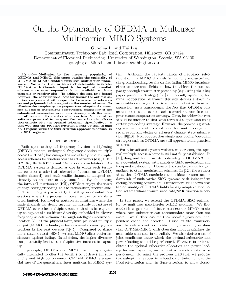 On the optimality of OFDM in multiuser multicarrier MIMO systems | IEEE ...