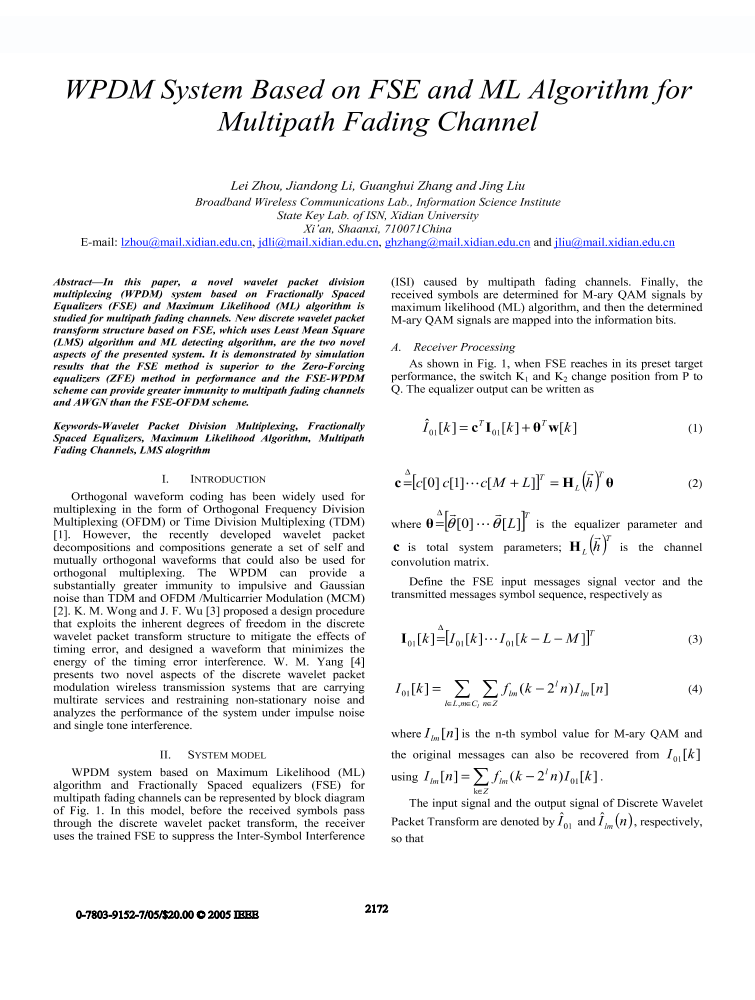 WPDM system based on FSE and ML algorithm for multipath fading channel ...