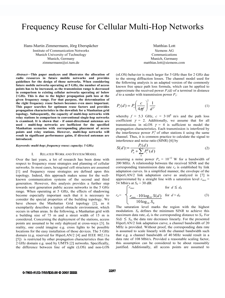 Frequency reuse for cellular multi-hop networks | IEEE Conference ...