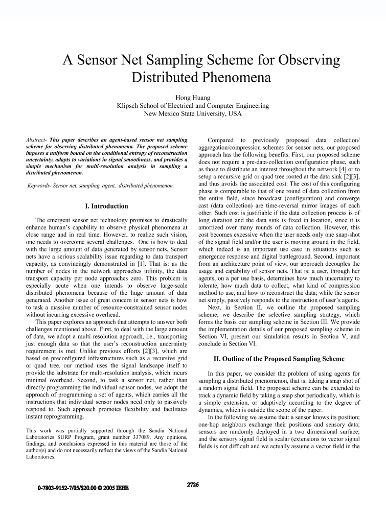 A sensor net sampling scheme for observing distributed phenomena | IEEE ...