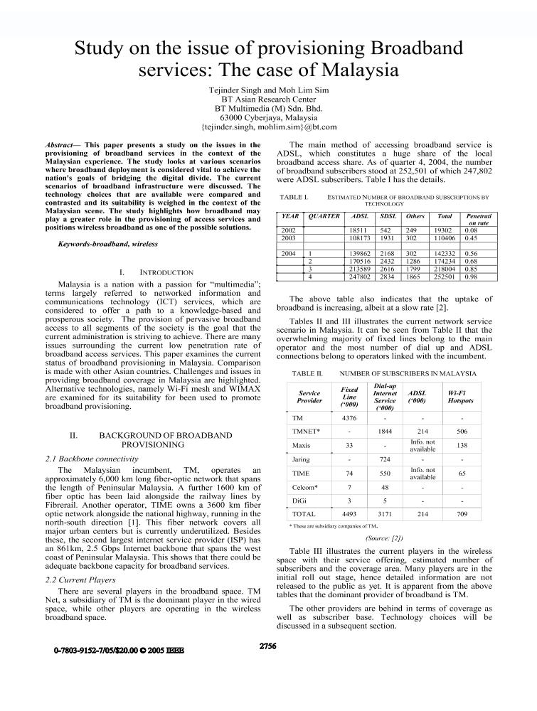 Study on the issue of provisioning broadband services: the case of ...