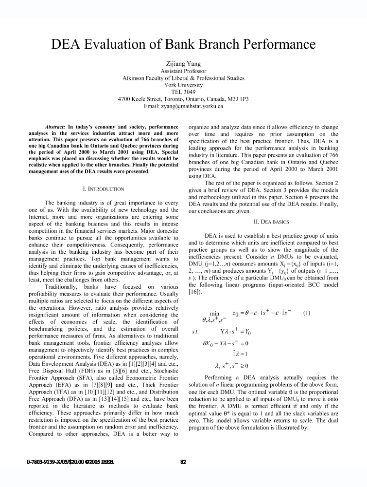 DEA evaluation of bank branch performance | IEEE Conference Publication ...