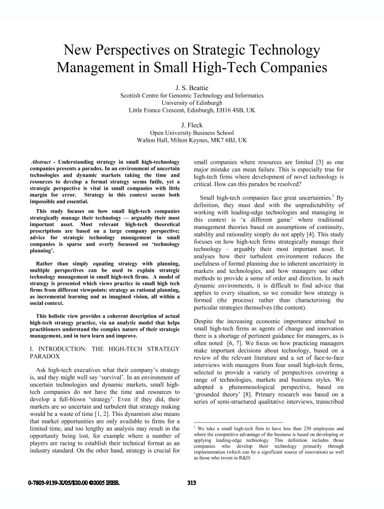 New perspectives on strategic technology management in small high-tech ...