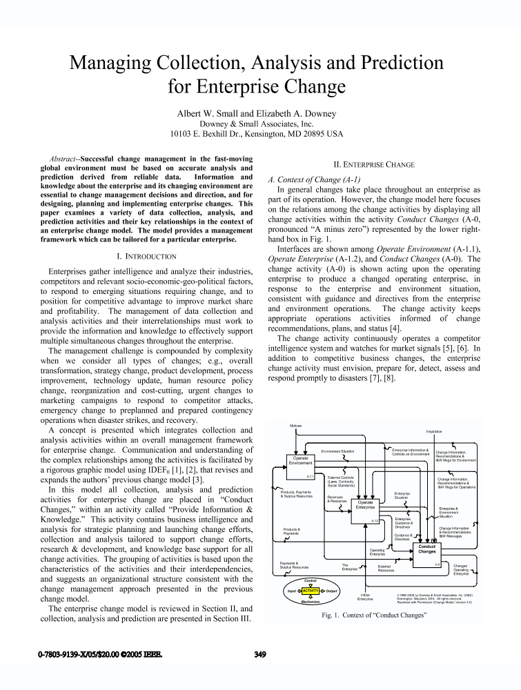 Managing collection, analysis and prediction for enterprise change ...