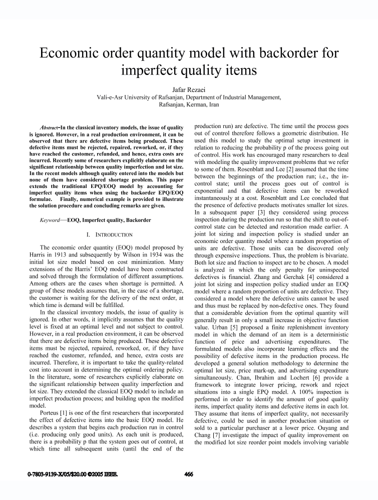 Economic order quantity model with backorder for imperfect quality ...