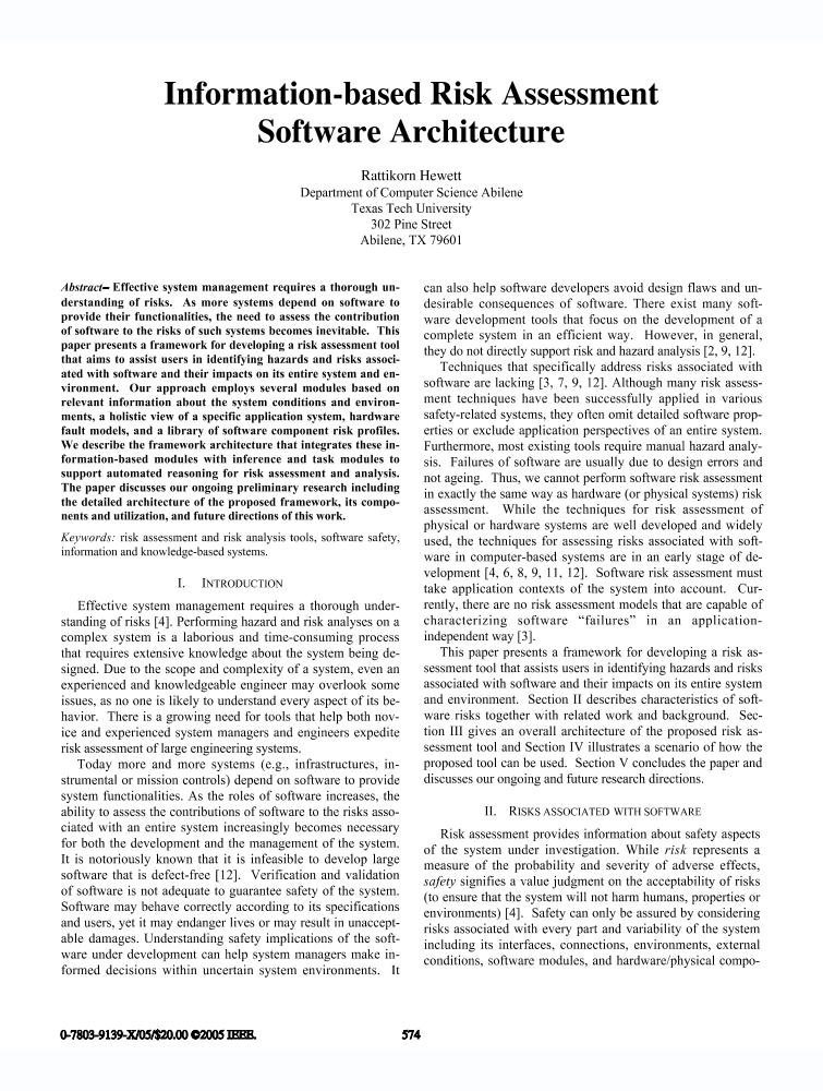 Information-based risk assessment software architecture | IEEE ...