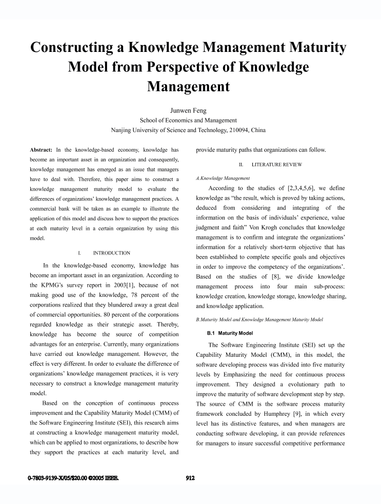 Constructing a knowledge management maturity model from perspective of ...