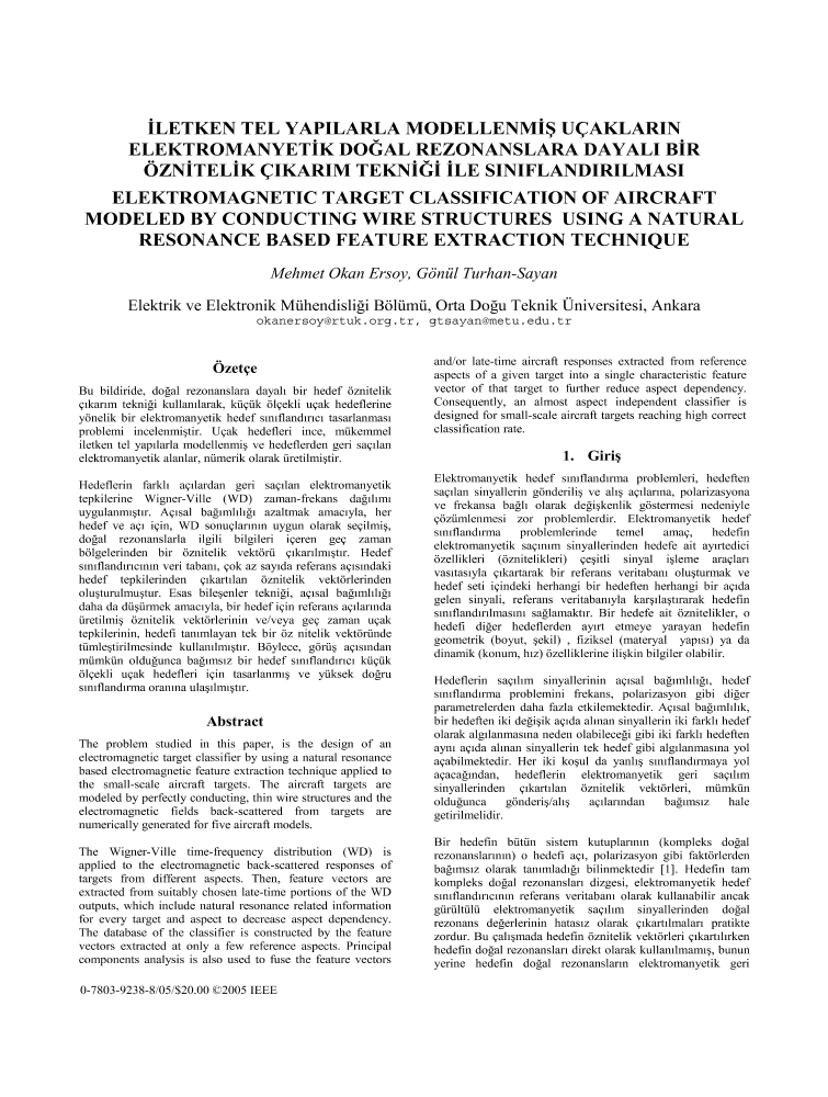 Elektromagnetic target classification of aircraft modeled by conducting ...