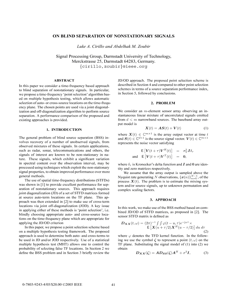 On blind separation of nonstationary signals | IEEE Conference Publication | IEEE Xplore