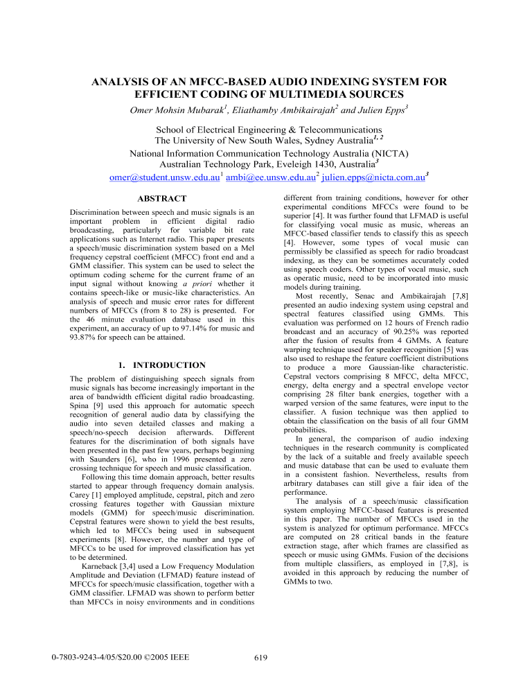 Analysis of an MFCC-based audio indexing system for efficient coding of ...