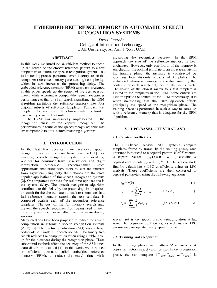 Embedded reference memory in automatic speech recognition systems | IEEE Conference Publication ...